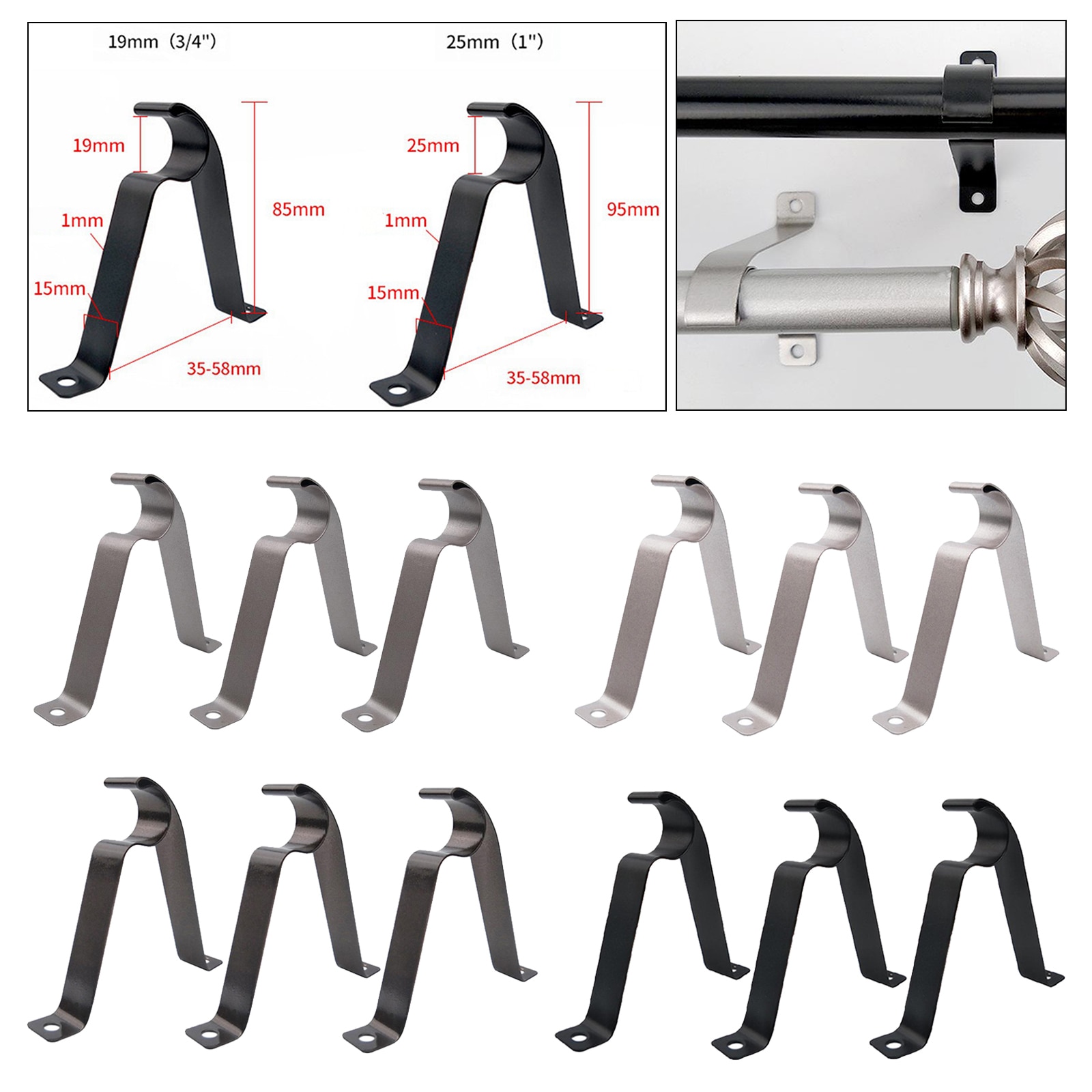 19-25mm Curtain Rod Brackets Heavy Duty Metal Rod ... – Vicedeal