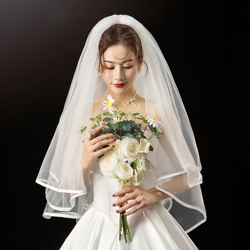 Simple Tulle Wedding Veils Two Layers Bridal Veils... – Grandado