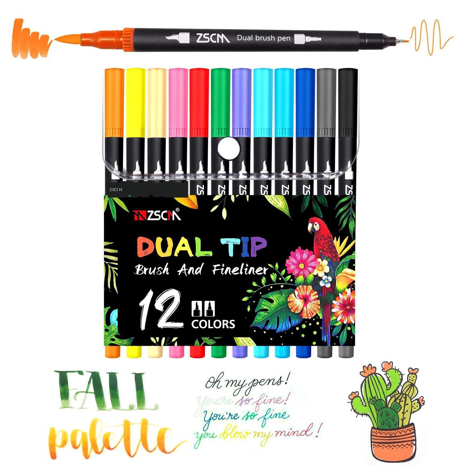 12 Colors Dual Brush Colored Pens Art Markers Fine... – Vicedeal