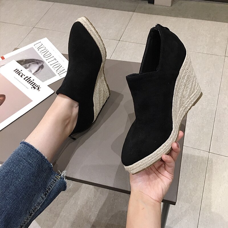 Brand Wedges Women Shoes Flock Platform Ankle Boot... – Grandado