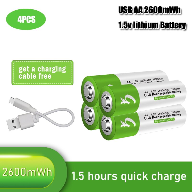 1.5V USB AA li-ion Battery 2600mwh 100% capacity l... – Grandado