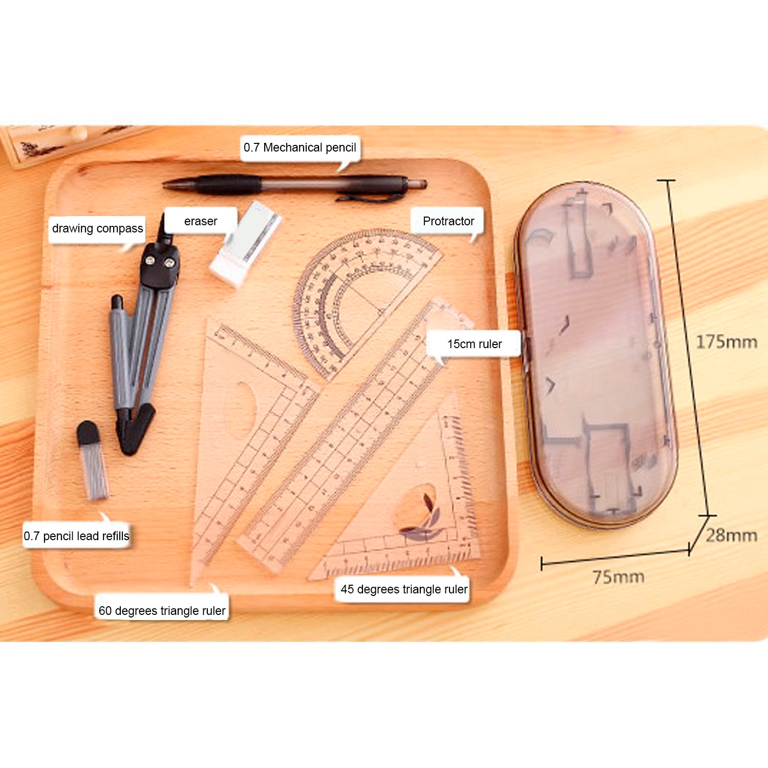 8Pcs Portable School Math Geometry Set Protractor ... – Vicedeal