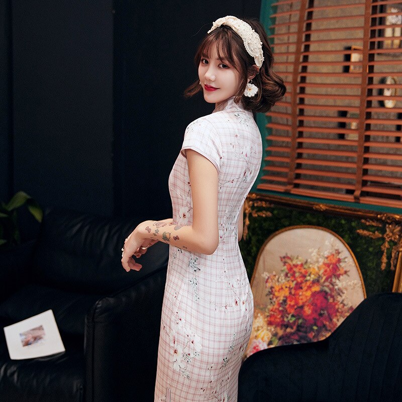 Chinesischen Stil Plaid Lange Chipao Kleider Qipao... – Vicedeal