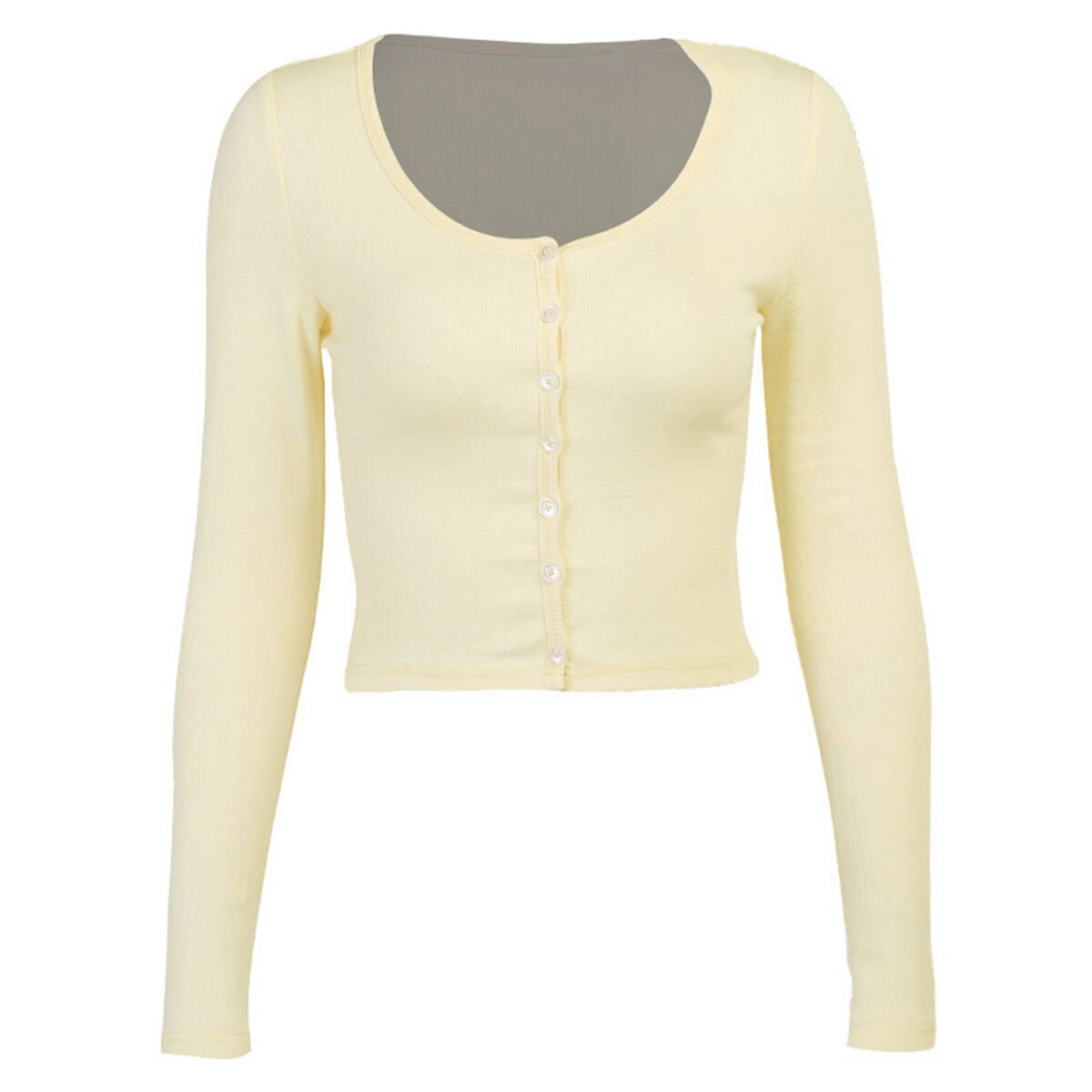 Women Long Sleeve U-neck Top Long Sleeve Buttons S... – Vicedeal