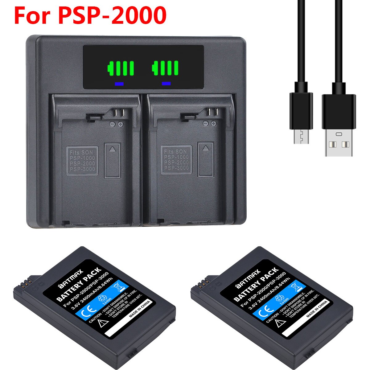 2Pcs 2400Mah PSP2000 Batterij + Led Fast Charger V... – Vicedeal