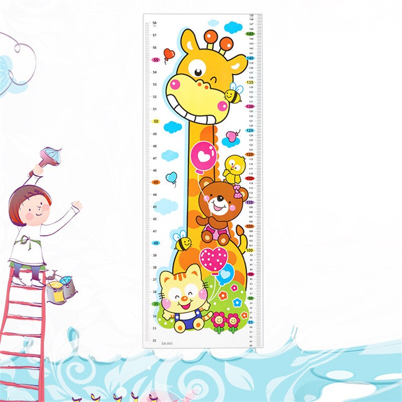 Cartoon animal giraffe measuring wall sticker kids... – Grandado