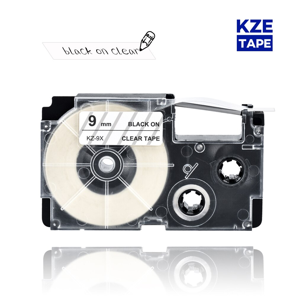 9mm Casio label tape Black on Clear compatible lab... – Grandado