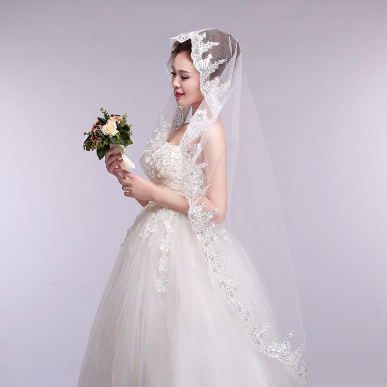 Pailletten Spitze Kurze Braut Schleier 1,5 mt Lang... – Vicedeal