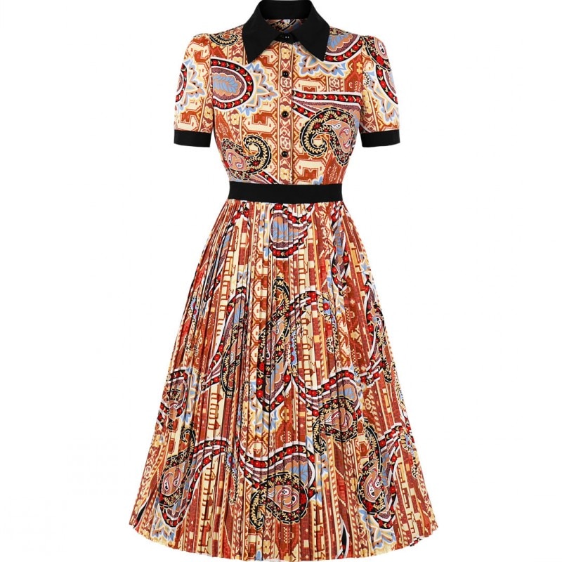 Dashiki Print Turn Down Collar Dress Women Short S... – Grandado