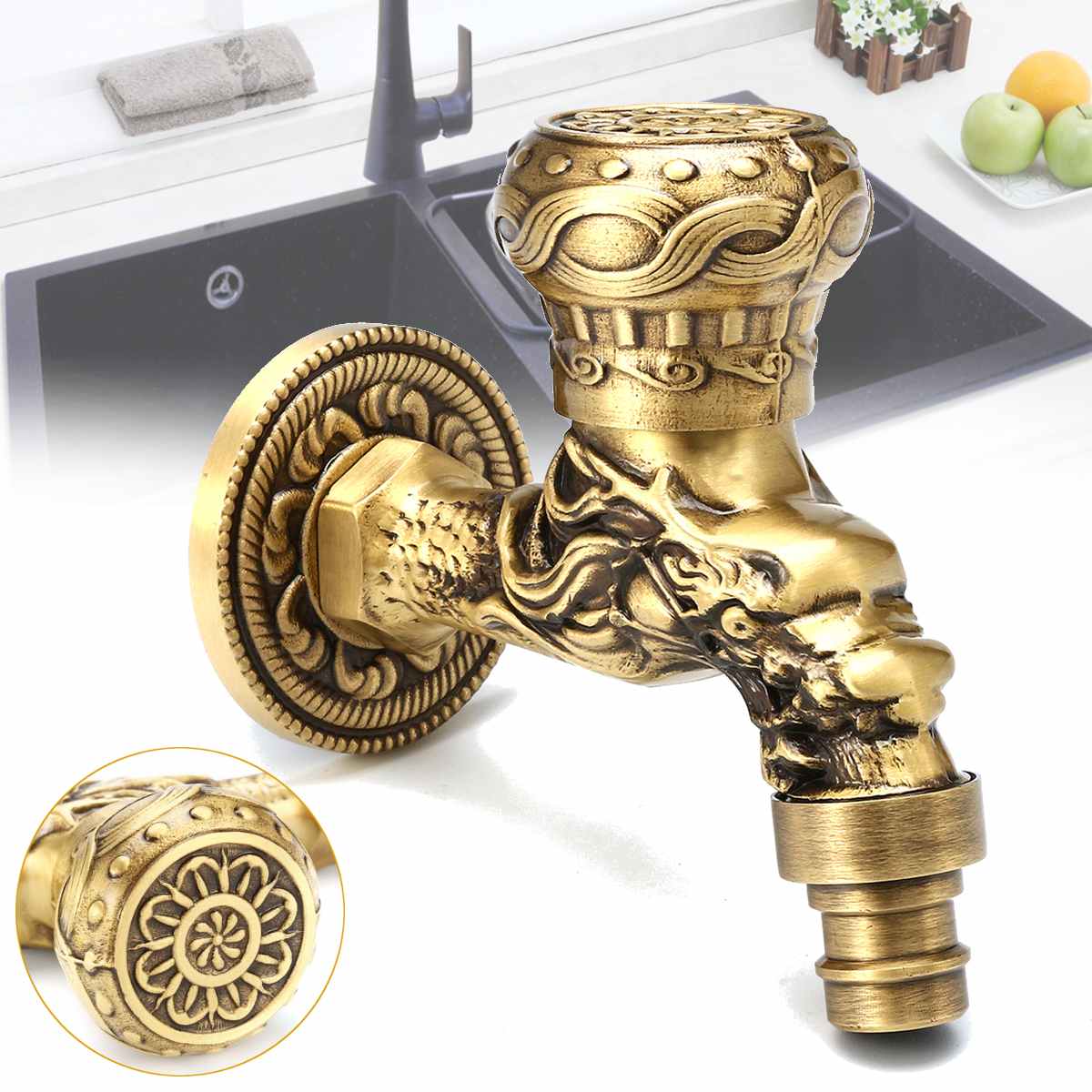 Wall Mount Bibcock Antique Brass Single Handle Dra... – Grandado