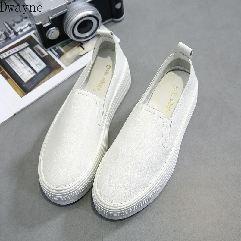 Læder små hvide sko muffinbund dovne loafers tyk p... – Vicedeal