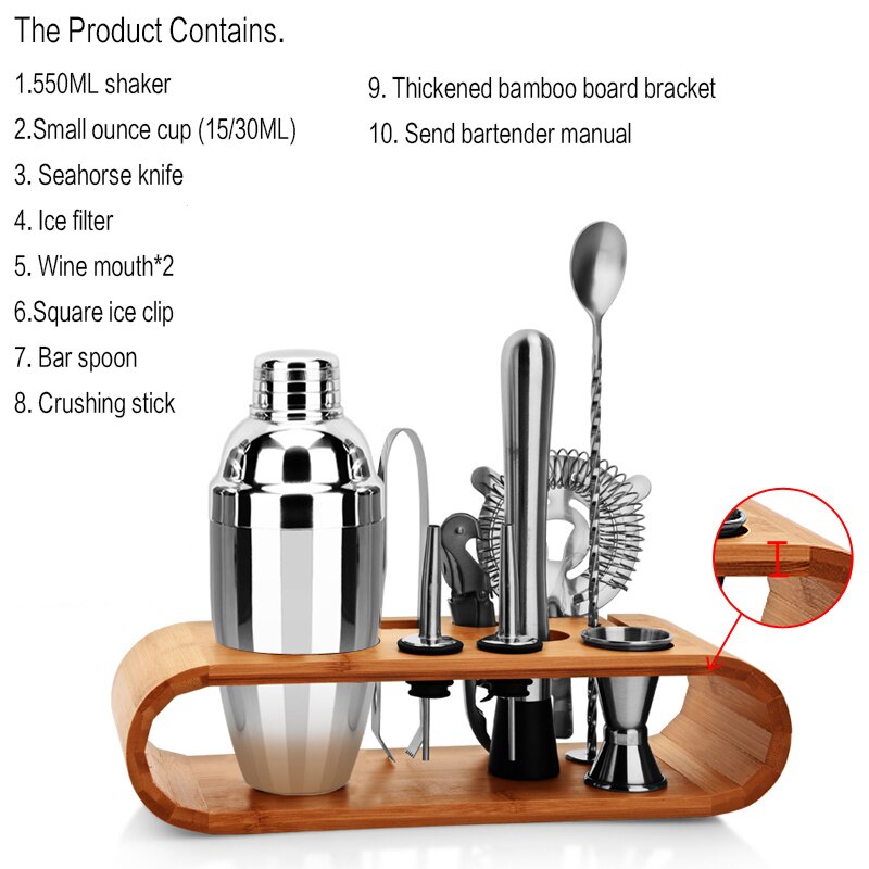 Rvs Barman Set Dikke Bamboe Houten Stand Autodidac... – Vicedeal