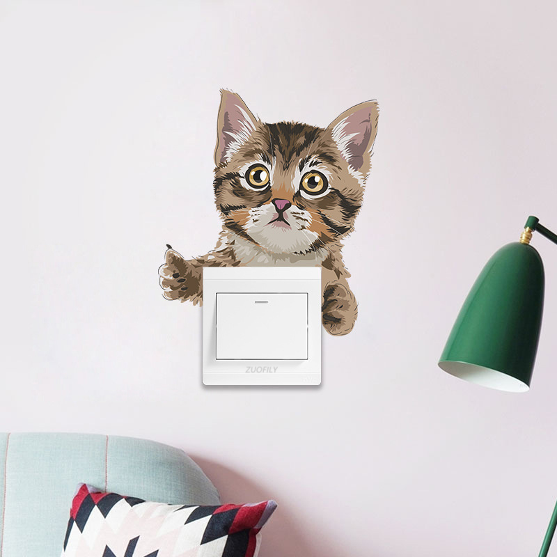 Cartoon Painted Cute Cat Switch Sticker Home Decor... – Grandado
