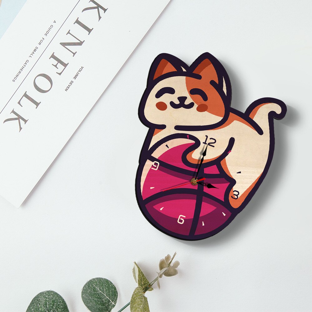 Wooden cat wall clock prints children's room d... – Grandado