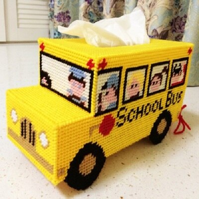 25x10x15cm Yellow School Bus, tissue box embroider... – Grandado