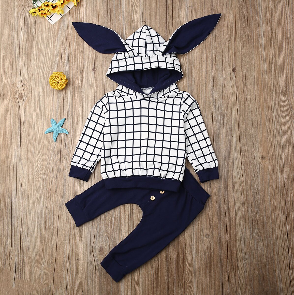Infant Baby Boy Girl Clothes Sets 0-24M Ears Plaid... – Grandado