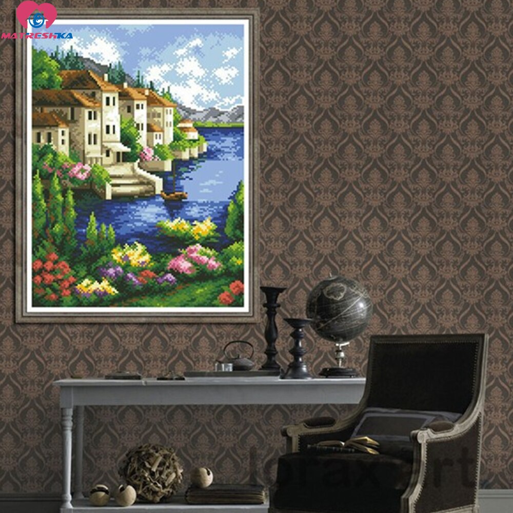 29cm x 38cm full beads embroidery house landscape ... – Grandado