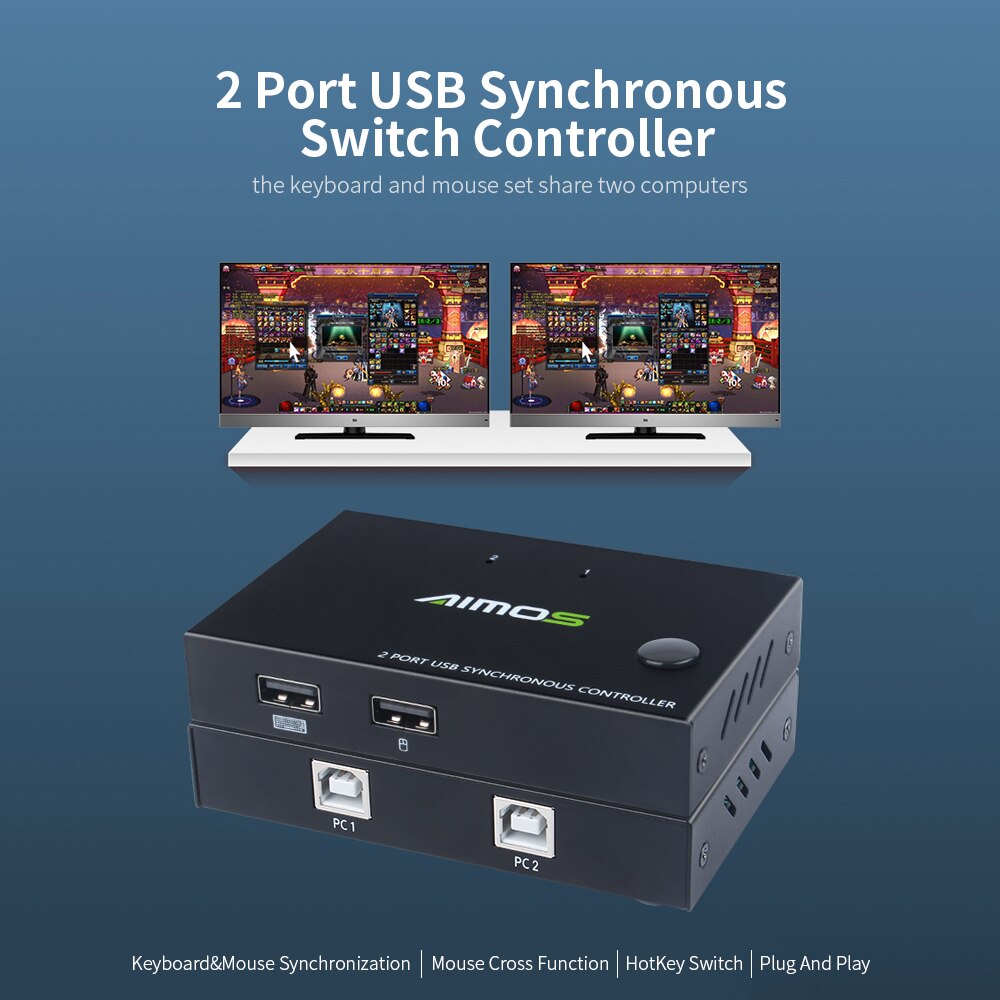 AIMOS AM-KM202 2 Port USB Synchronous Switch Contr... – Grandado