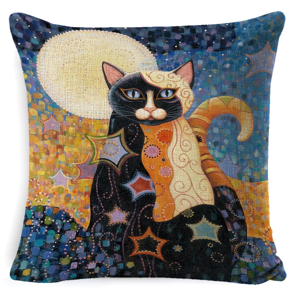 Oil Painting Cat Cushion Cover Art Gustav Klimt Go... – Vicedeal