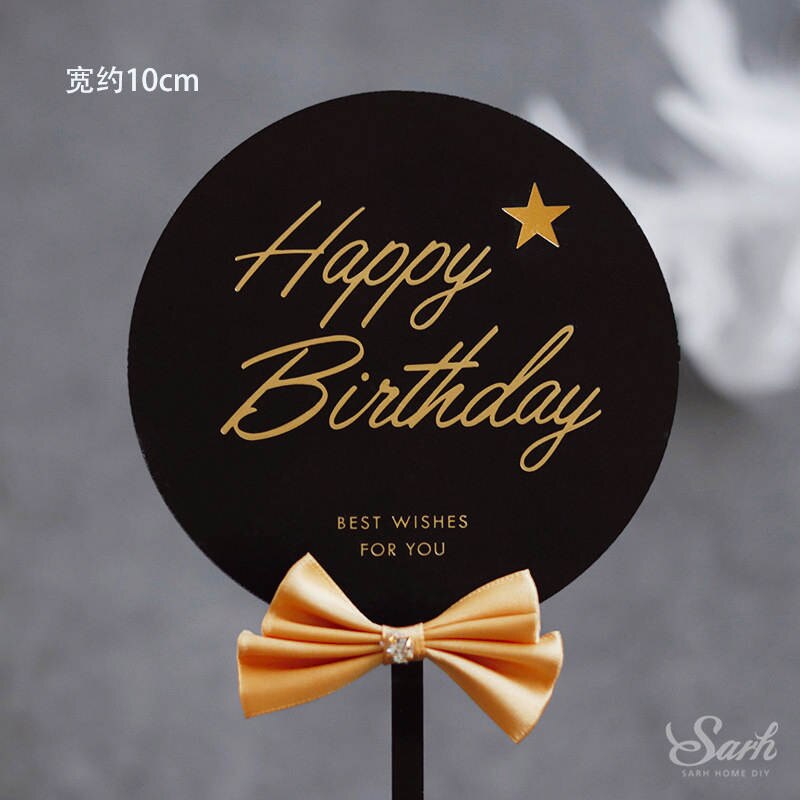 Black Gold Noble Star Bow Hook Happy Birthday Cake... – Vicedeal