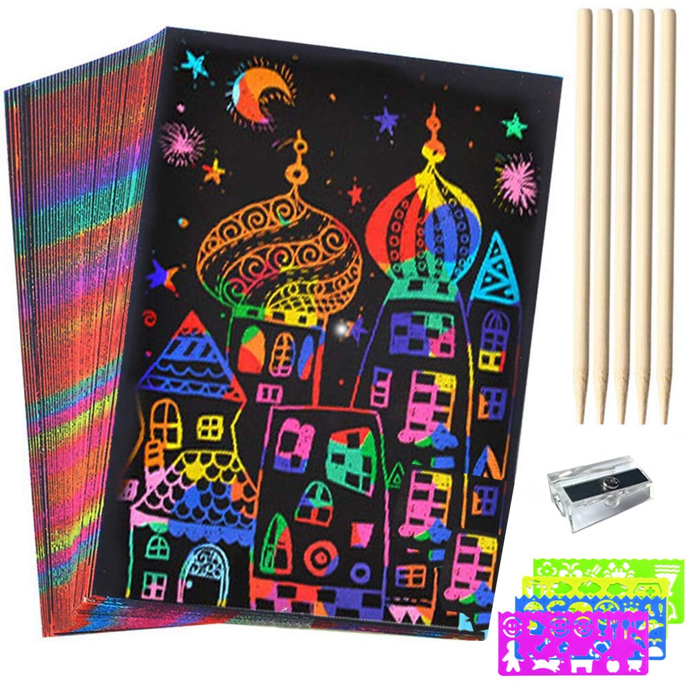 50 Sheets Scratch DIY Art Crafts for Kids Black Pa... – Grandado