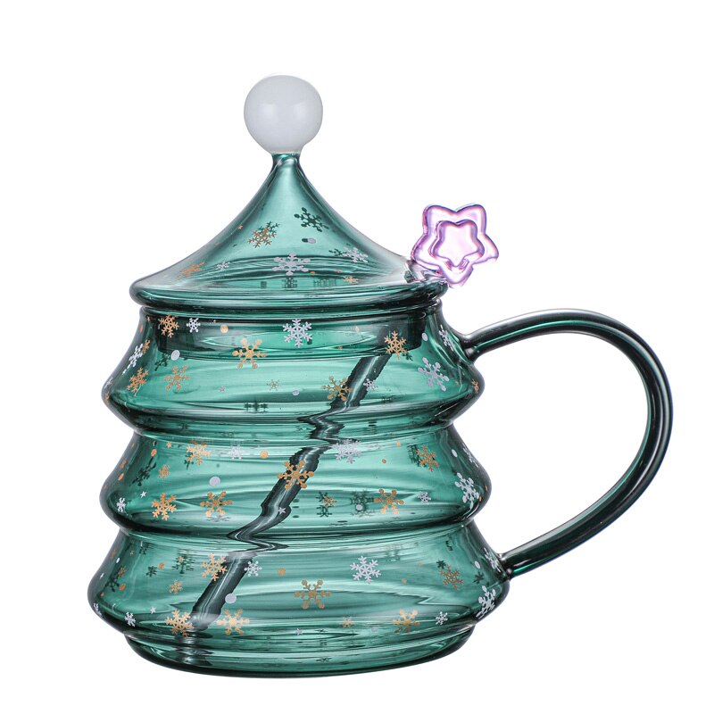 Christmas Tree Glass Cup Cute With Spoon Lid Coffe... – Grandado