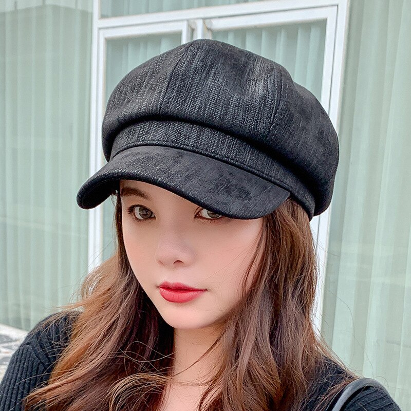 YQYXCY Leather Hat Women Octagonal Newsboy Cap Fem... – Vicedeal