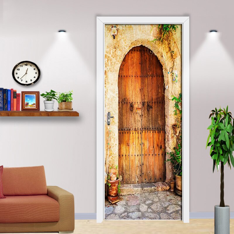Pvc Self Adhesive Door Sticker Retro Street Wood D... – Grandado