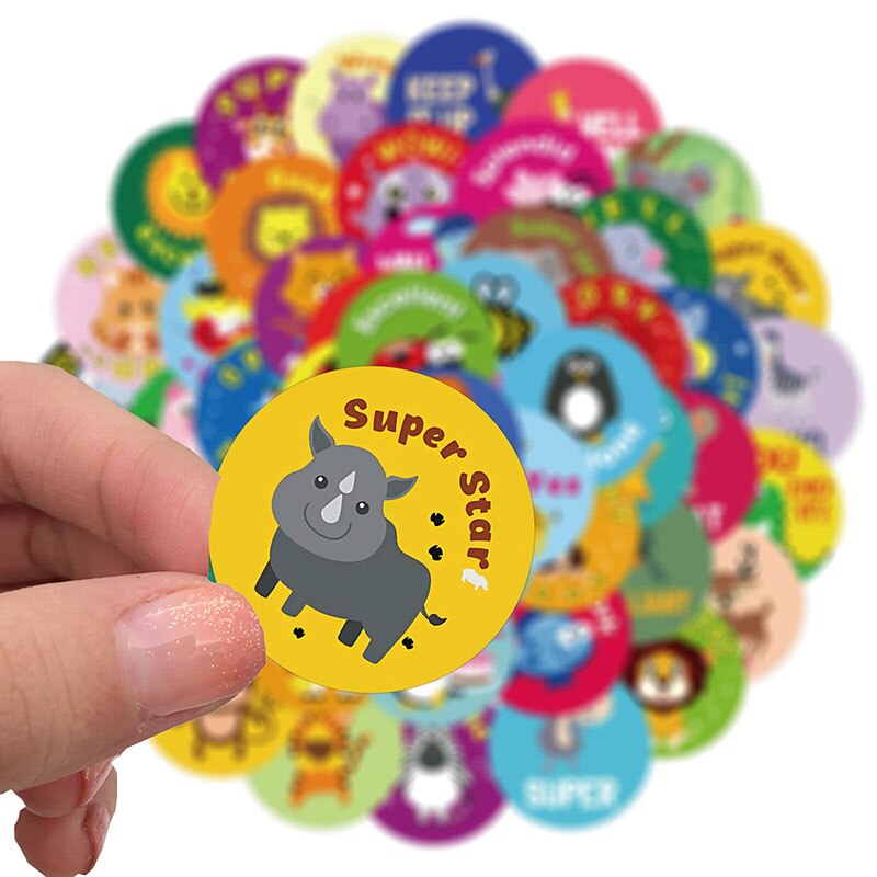 50 Pcs Cartoon Animal Reward Encouragement Sticker... – Grandado