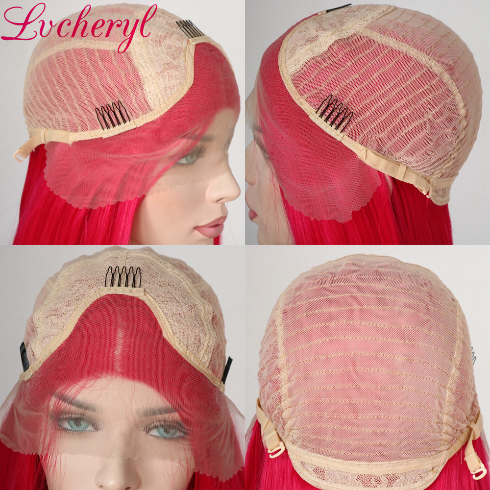 Lvcheryl Natural Long Silky Straight Rose Red Colo... – Grandado