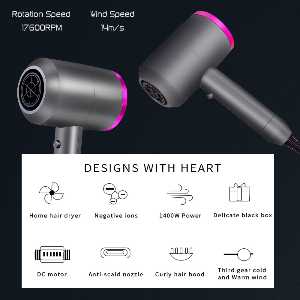 Hair Dryer Strong Wind Salon Dryer Cold Wind Negat... – Grandado