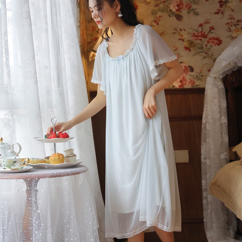 Fairy Night Dress Women Mesh Modal Long Sleep Gown... – Grandado