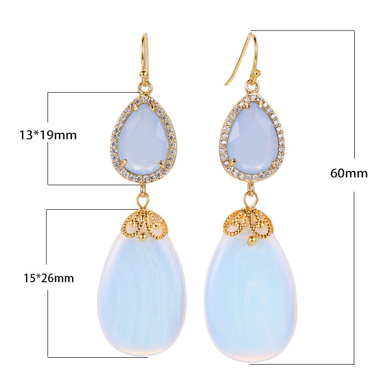 Water Moonstone Earrings Paved Cubic Zircon Bohemi... – Vicedeal