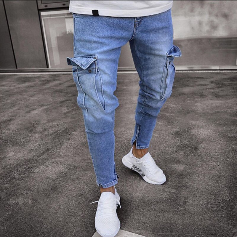 Men Slim fit Knee Holes hip hop skinny jeans Side ... – Vicedeal