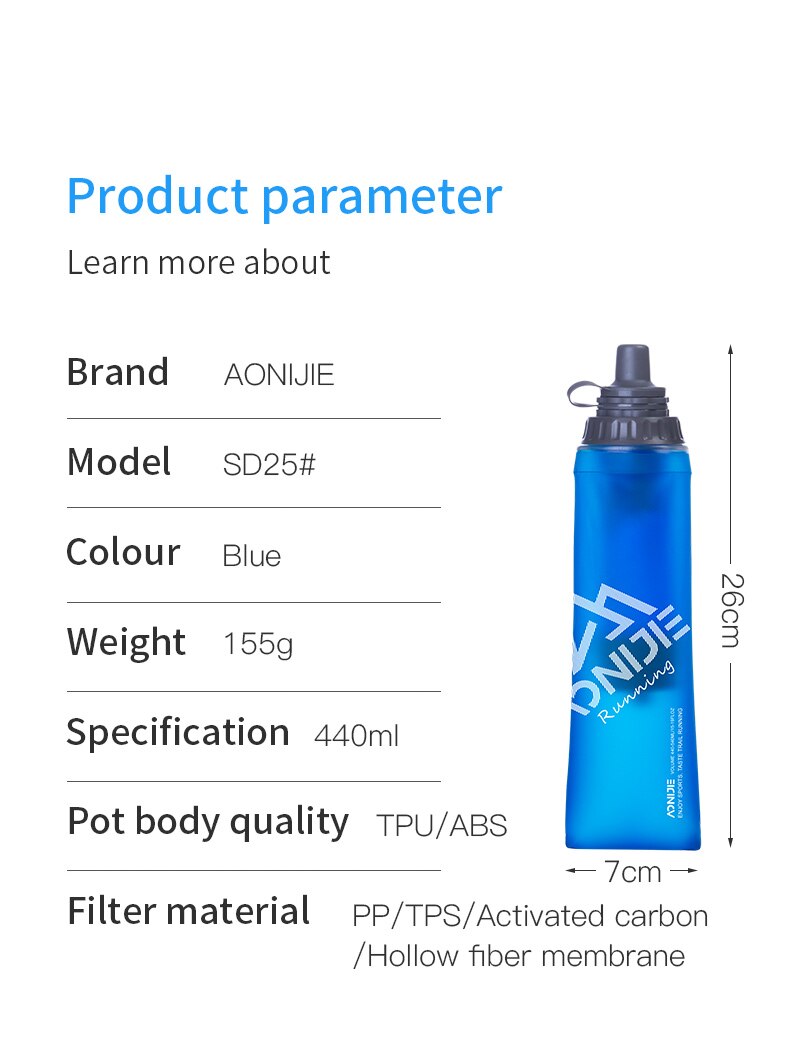AONIJIE SD25 Safe Filtered Water Bottles 440ml Sof... – Vicedeal