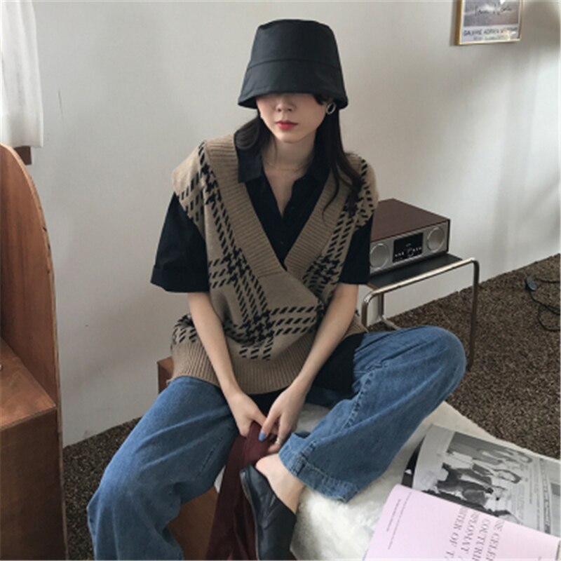 Knit Sweater Vest Fall Classic Pattern Big V-neck ... – Grandado