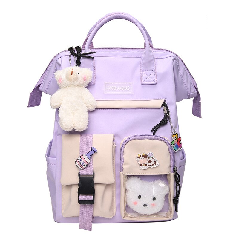 Preppy Purple Backpack Women Waterproof Candy Colo... – Grandado