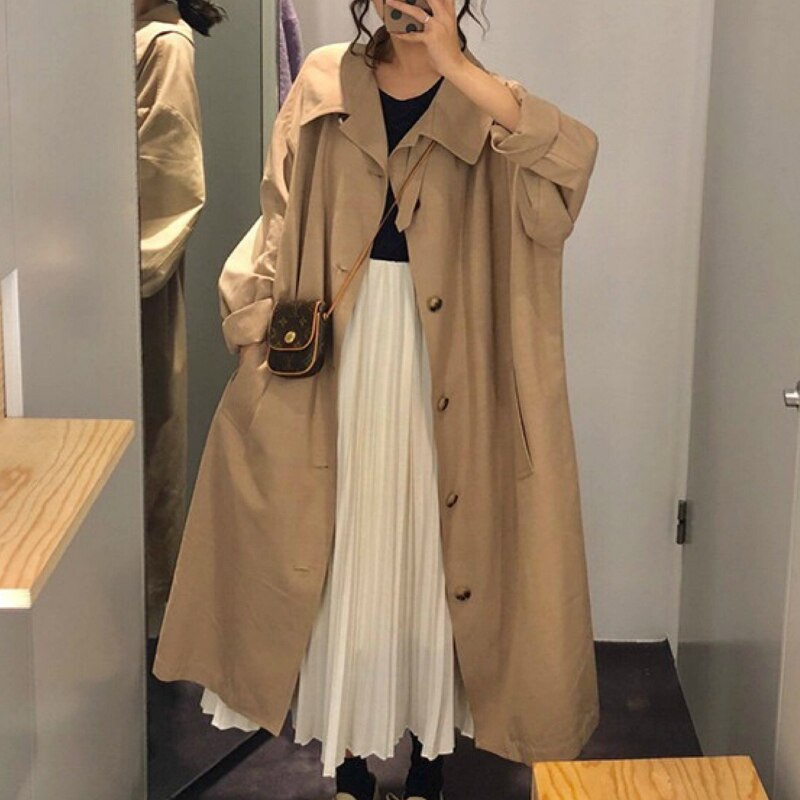 Women Trench Coat All-match 3XL Loose Solid Long C... – Grandado