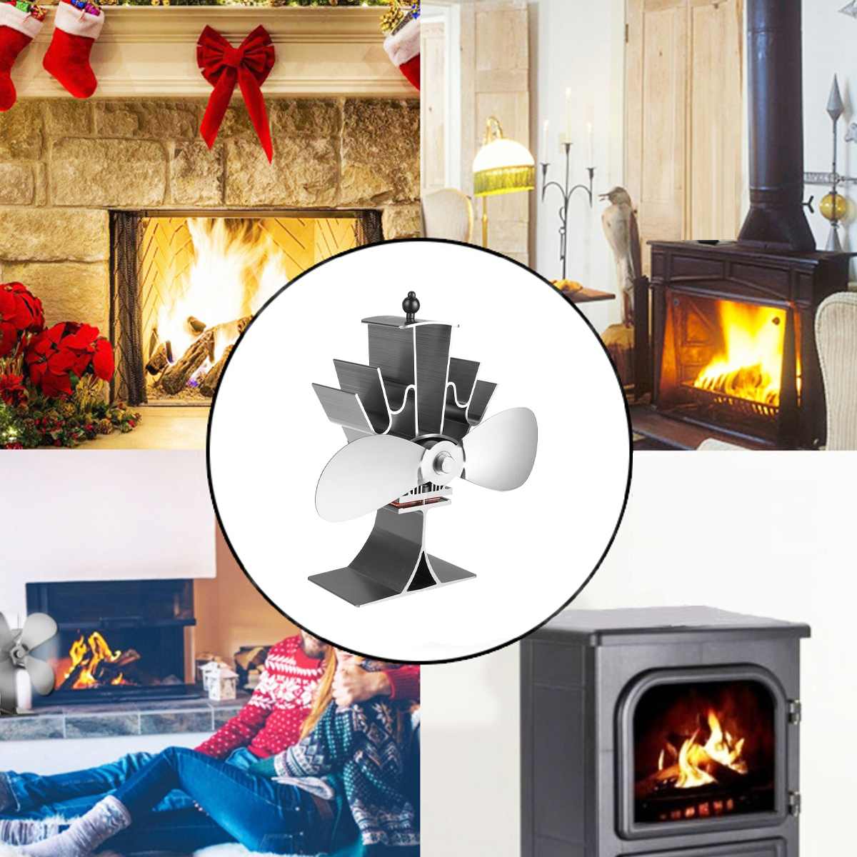 4 Blades Fireplace Fan Wood Burning Real Power Fir... – Vicedeal