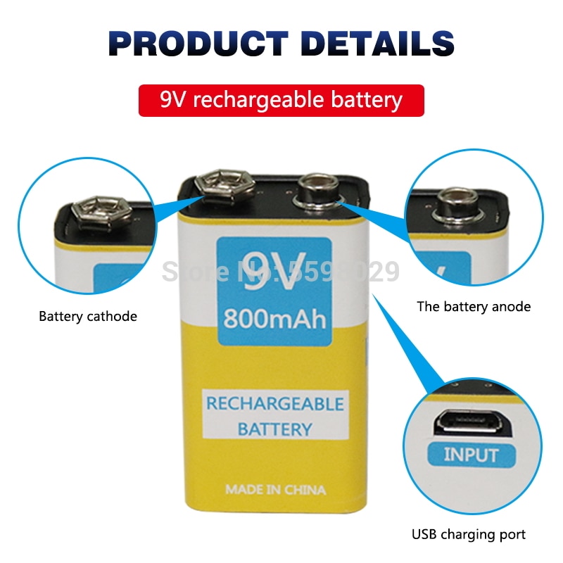 1PCS USB rechargeable battery 9V 800mAh rechargeab... – Grandado