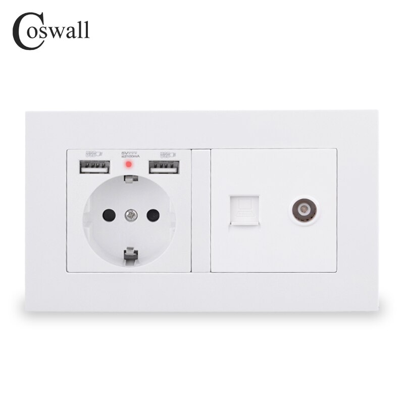 COSWALL EU Wall Socket Grounded With 2 USB Charge ... – Grandado