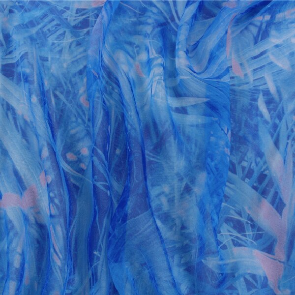 Blue leaves and floral silk georgette gauze silk f... – Grandado