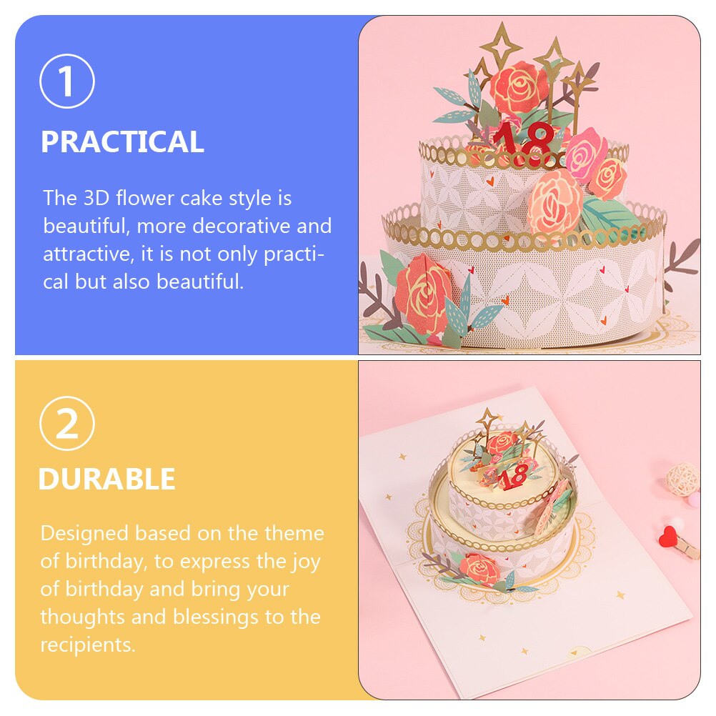 Cake Rose Flower Cards Blessing Postcard 3D Greeti... – Vicedeal