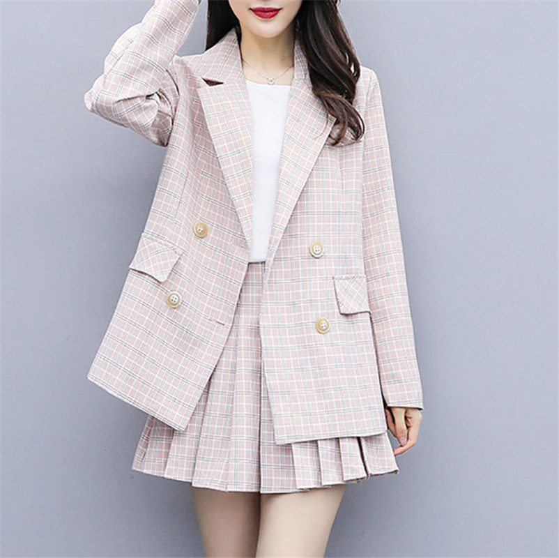 MUMUZI Autumn Tweed 2 Piece Set Women Slim Plaid S... – Grandado