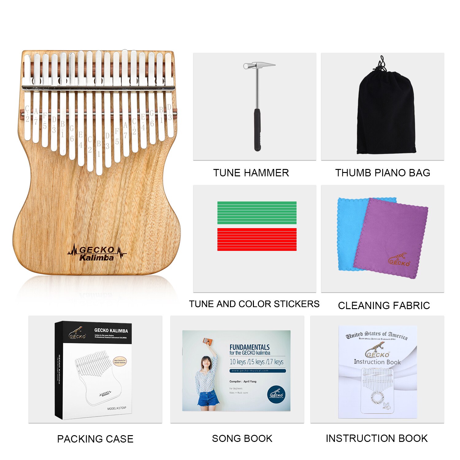 Gecko Kalimba Thumb Piano 17 Keys solid Wood Body ... – Vicedeal
