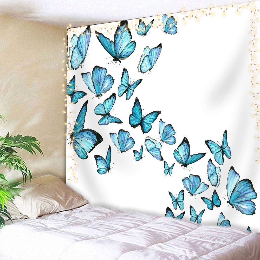 Watercolor Blue Butterfly Tapestry Background Woma... – Grandado
