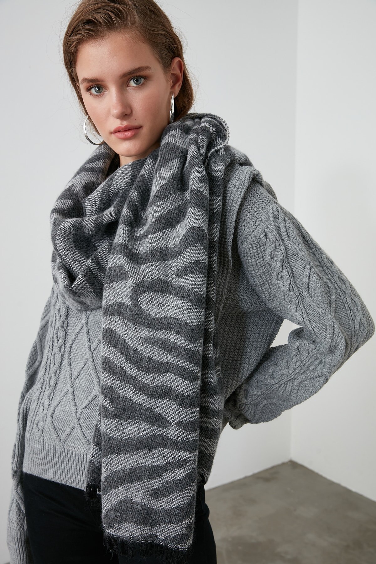 Gray Soft Textured Zebra Pattern Scarf Unisex Neck... – Grandado