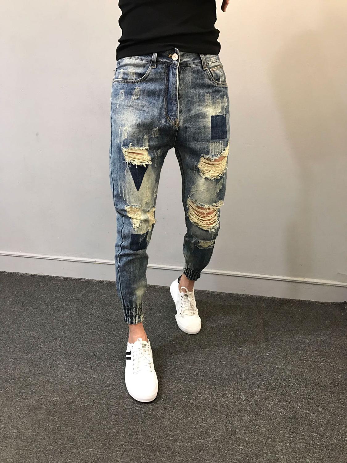 Ripped hole street Social people jeans men's spiri... – Grandado