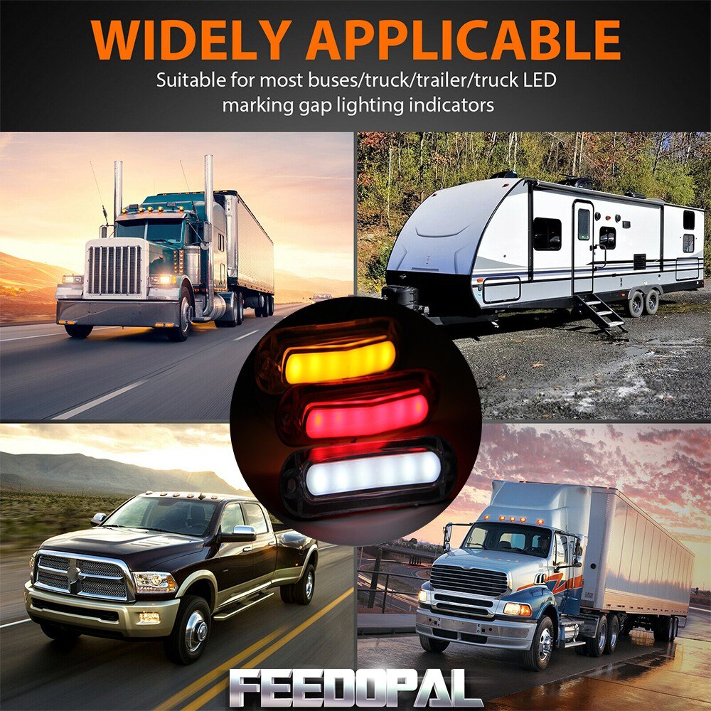 FEEDOPAL 4X 6LED Red Oval Side Marker Indicator Si... – Grandado