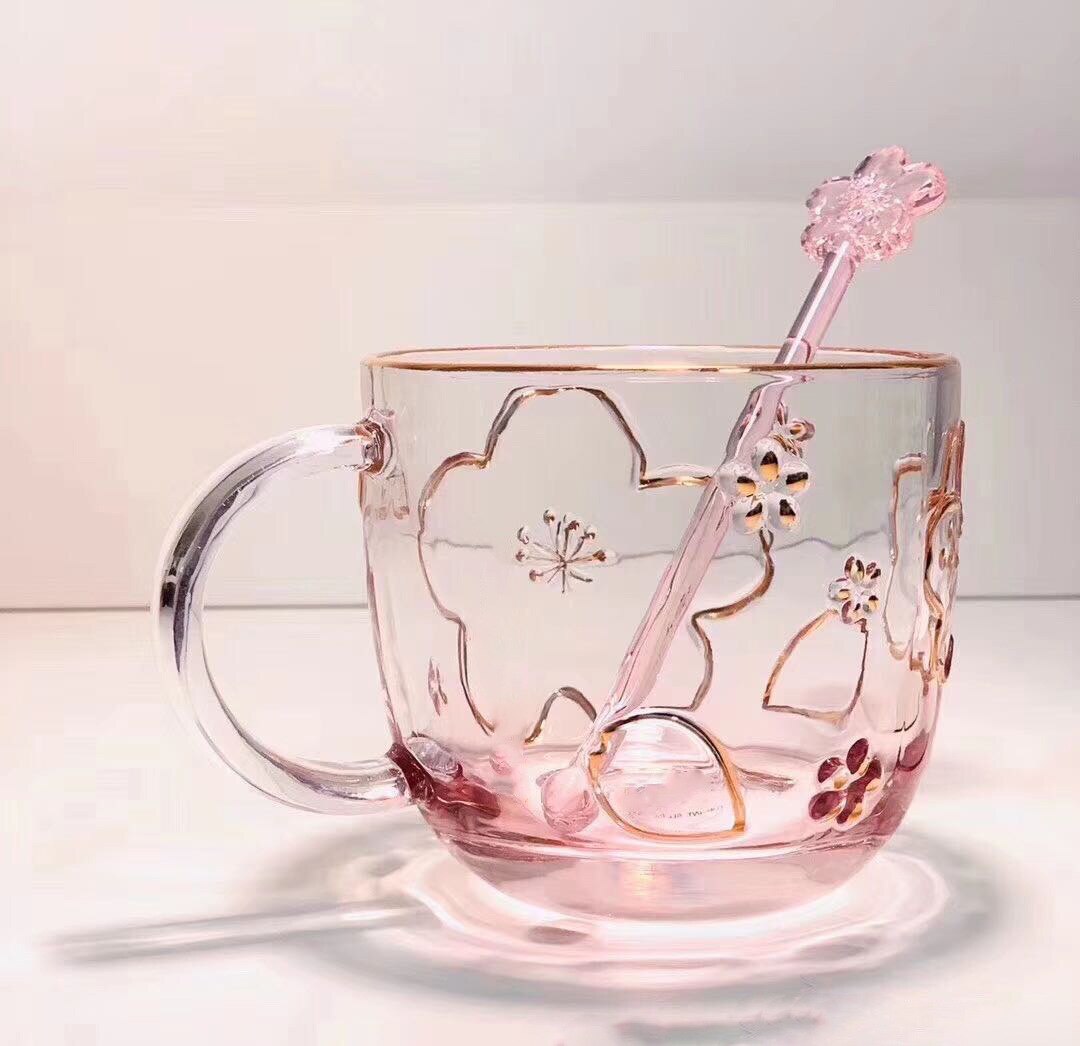 Cute cherry blossom glass coffee cup men and women... – Grandado
